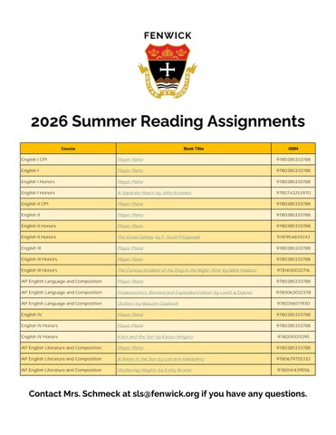Summer Reading Assignments 2026 by Bishop Fenwick High School - Issuu